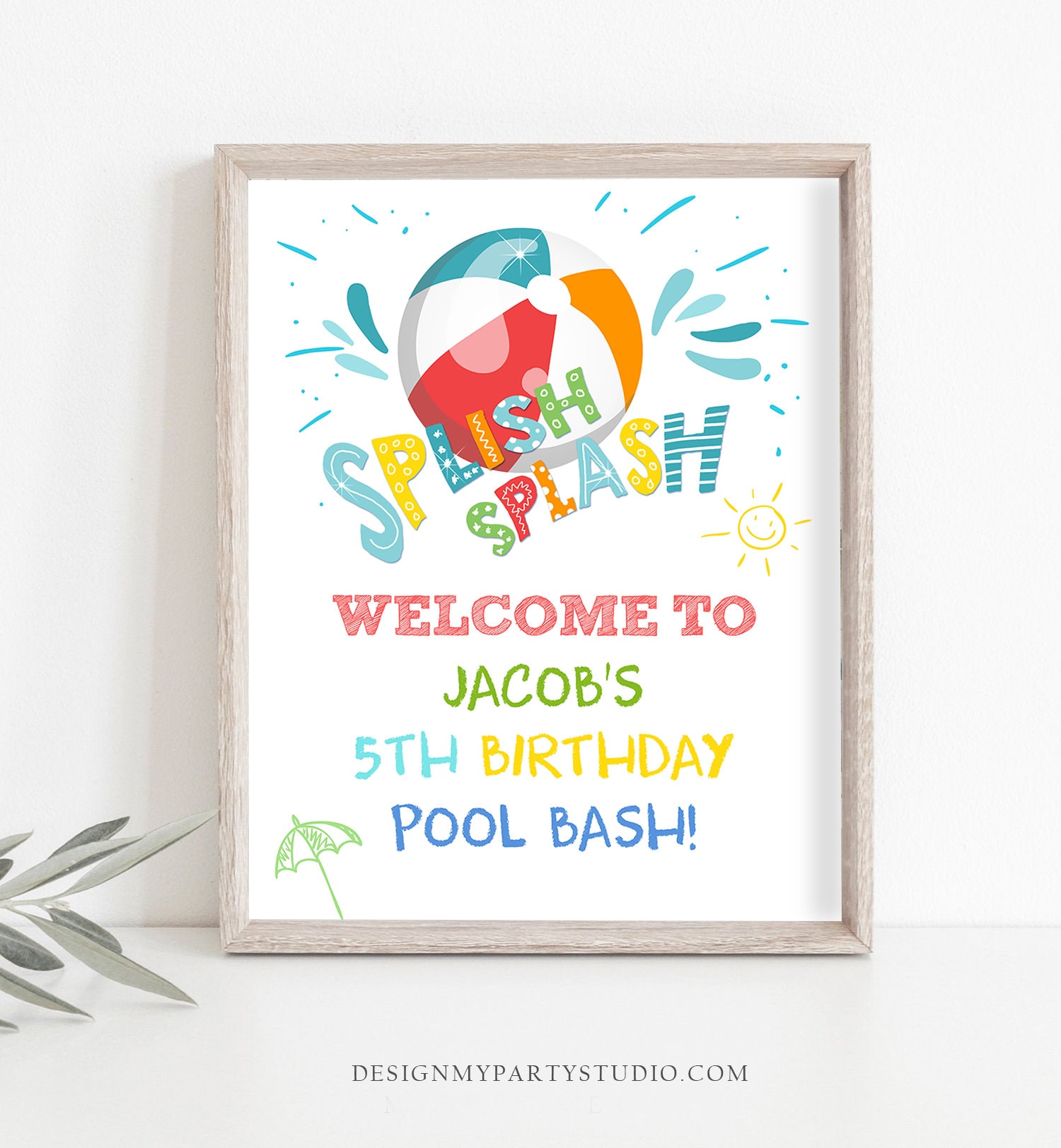 Editable Pool Party Welcome Sign Pool Party Birthday Beach Ball Pool ...