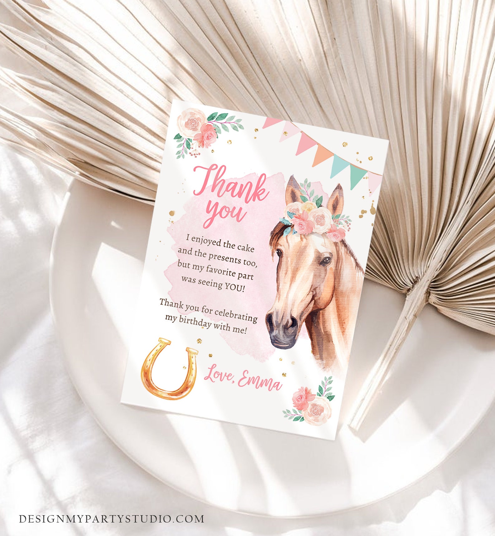 Editable Horse Thank You Card Note Girl Birthday Party Cowgirl - Etsy