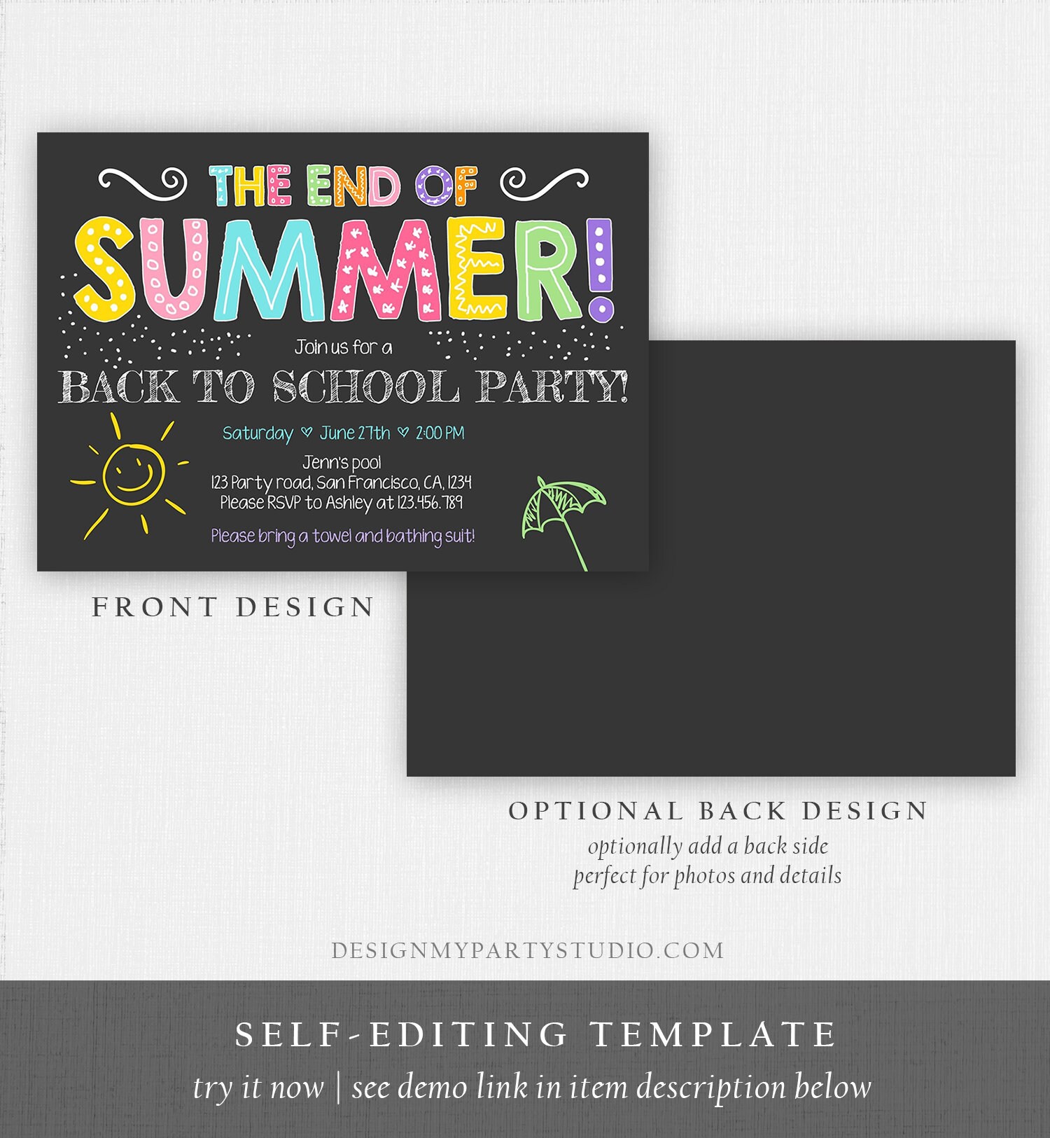 Editable End of the Summer Pool Party Invitation Back to - Etsy