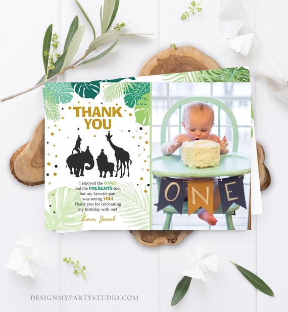 Editable Safari Animals Thank You Card Wild One Thank You Note Black ...
