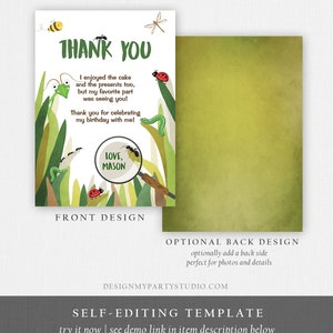 Editable Thank You Card Bug Thank You Note Bug Birthday Insect Party ...