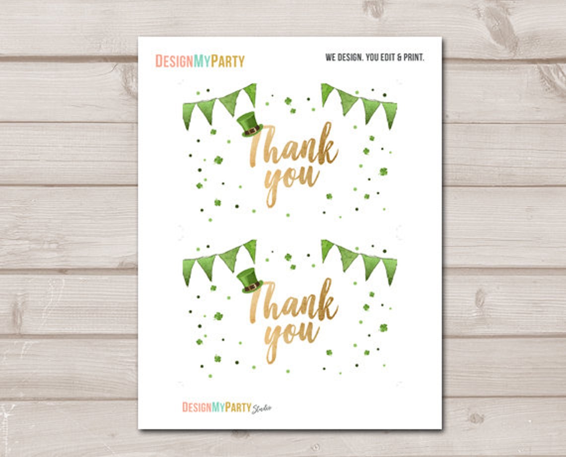 St Patricks Day Thank You Card St Patrick's Day Birthday | Etsy