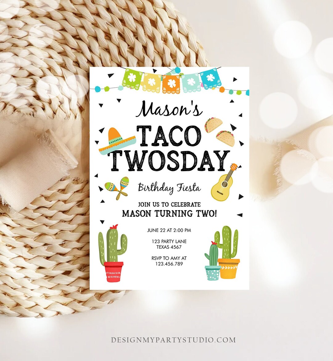 Editable Taco Twosday Invitation Mexican Twosday Birthday Fiesta 2nd ...