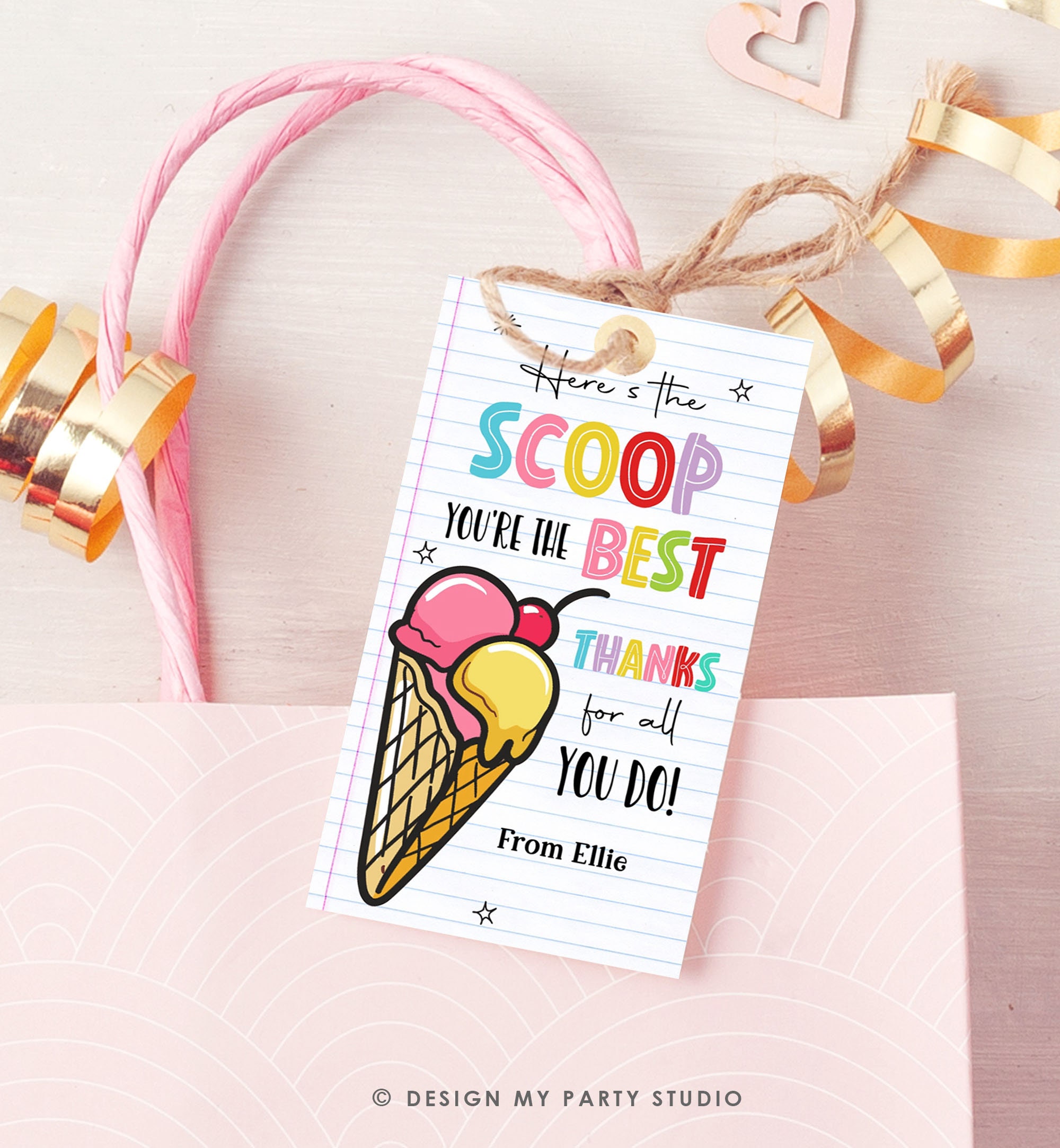 Editable Summer Ice Cream Teacher Appreciation Tag Kids End of School ...