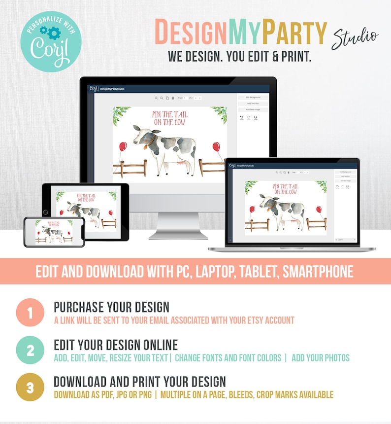 Editable Pin the Tail on the Cow Farm Birthday Game Farm | Etsy