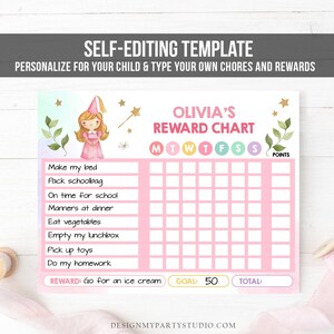Editable Princess Reward Chart Princess Chore Chart for Kids Routine ...
