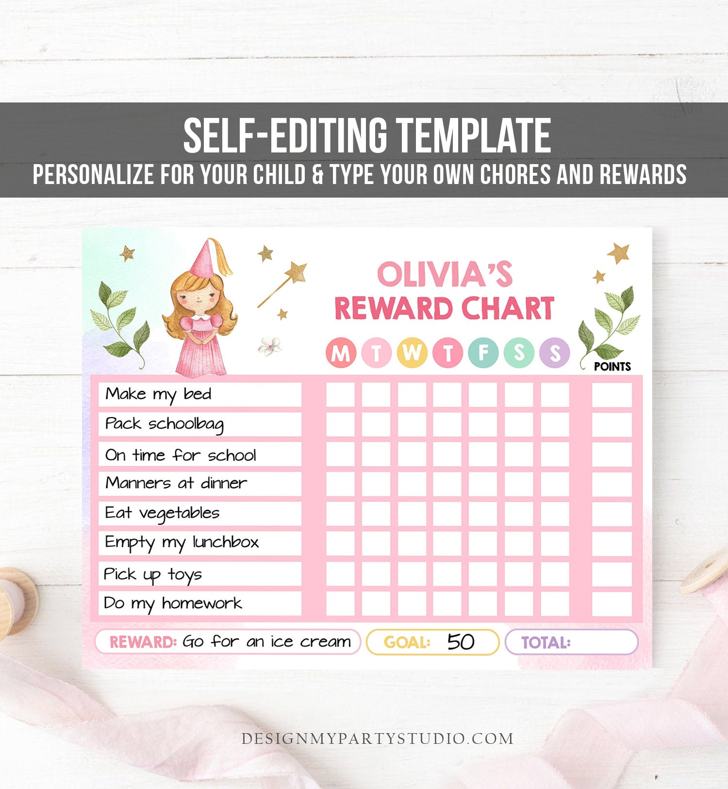 Editable Princess Reward Chart Princess Chore Chart for Kids | Etsy Canada