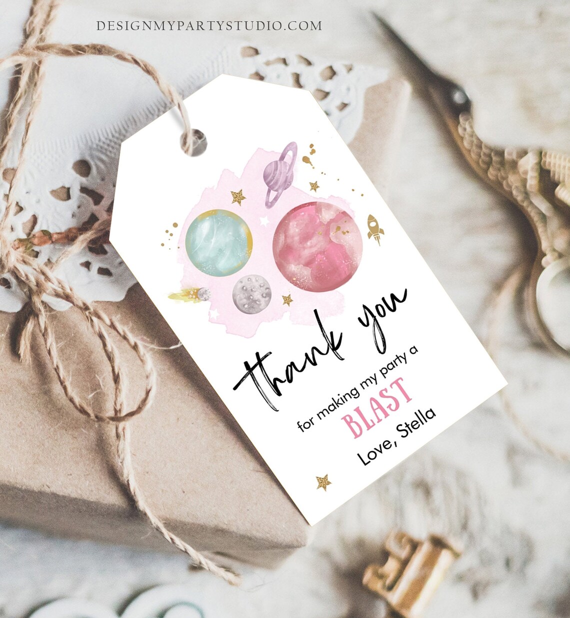 Editable Outer Space Favor Tags Space Birthday Thank You Label Galaxy ...