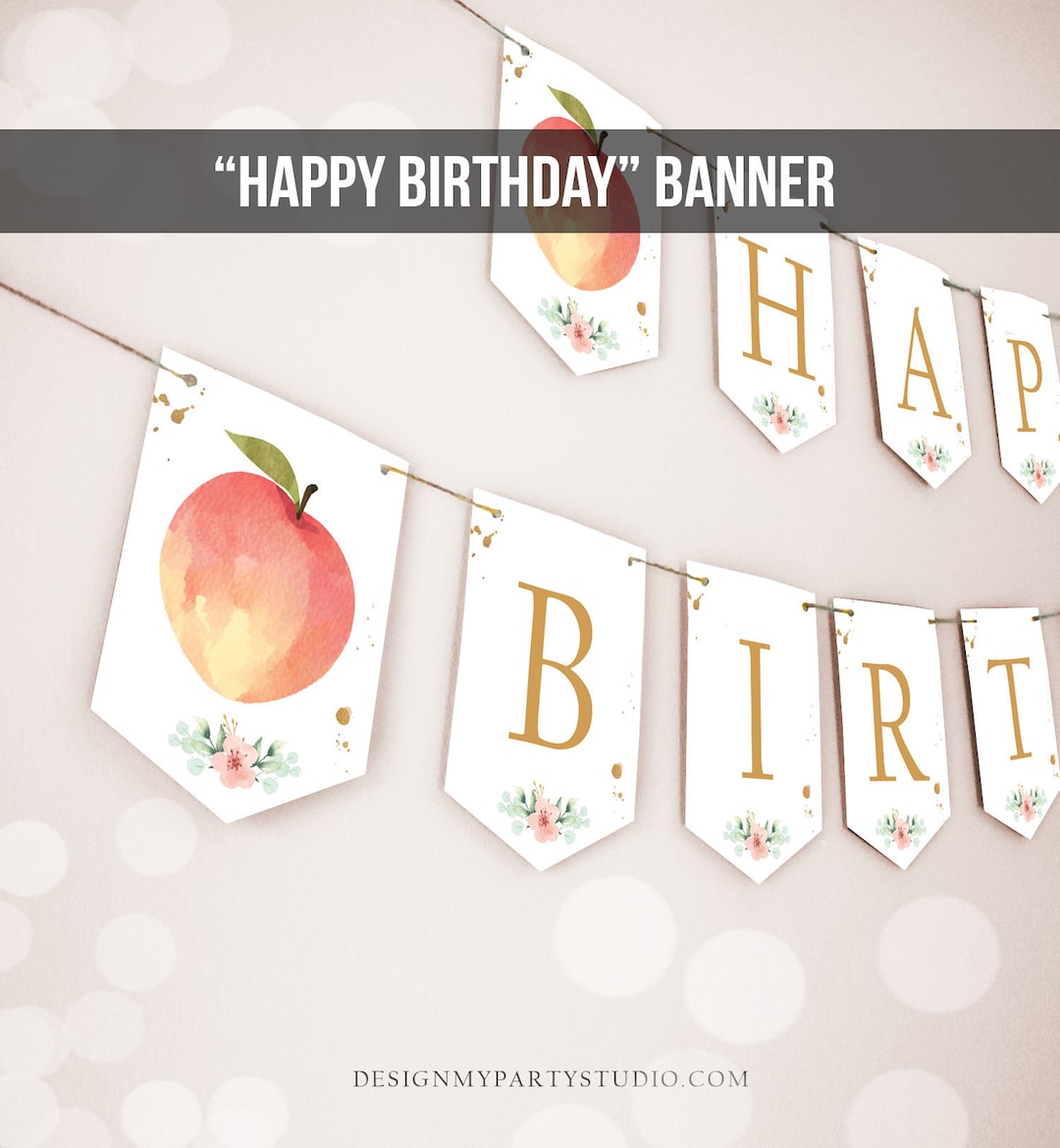 Peach Happy Birthday Banner Sweet as a Peach Birthday Girl Pink Gold ...