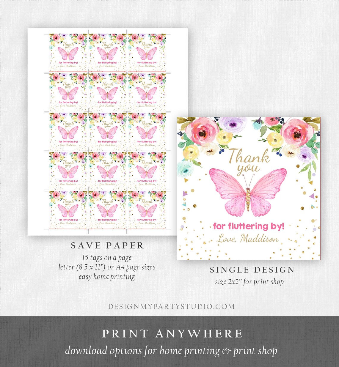 Editable Butterfly Favor Tags Butterfly Birthday Thank You Tags Garden ...