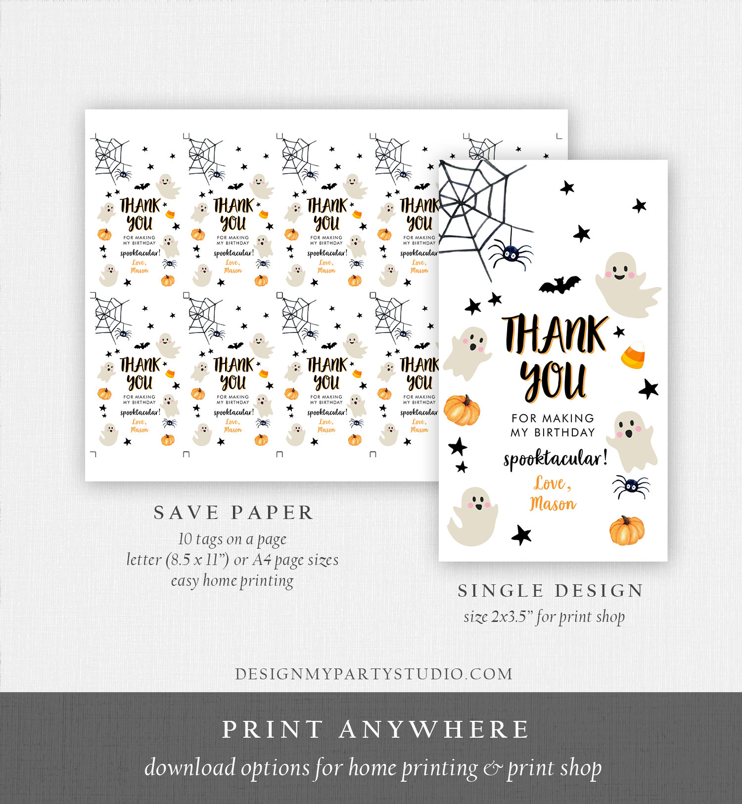 Editable Halloween Birthday Thank You Favor Tags Costume Party Boy Girl ...