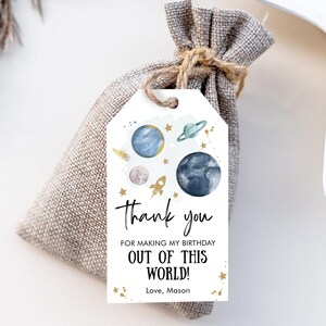 Editable Outer Space Favor Tags Space Birthday Thank You Label Galaxy ...