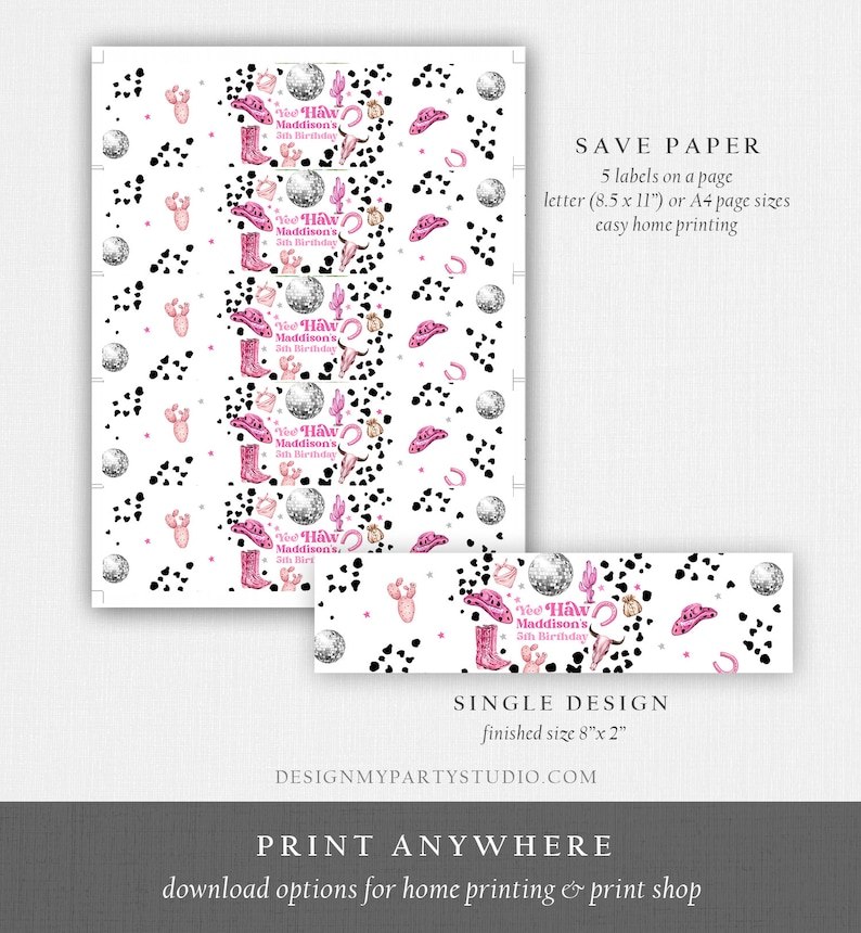 Editable Space Cowgirl Water Bottle Labels Disco Cowgirl Party - Etsy