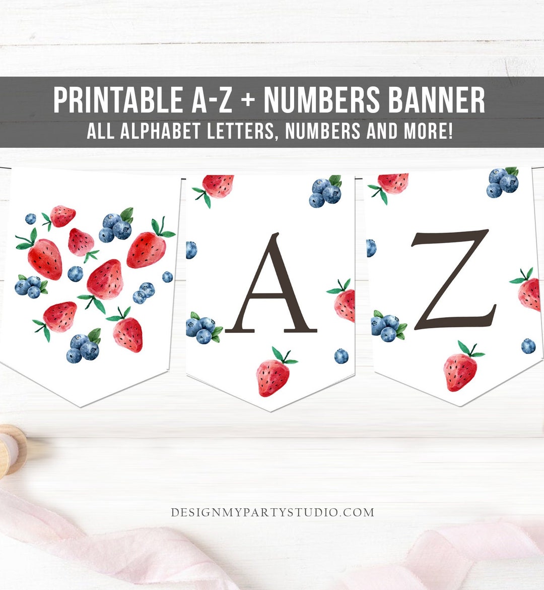 Strawberry Blueberry Alphabet Banner Letters A to Z Numbers Birthday ...