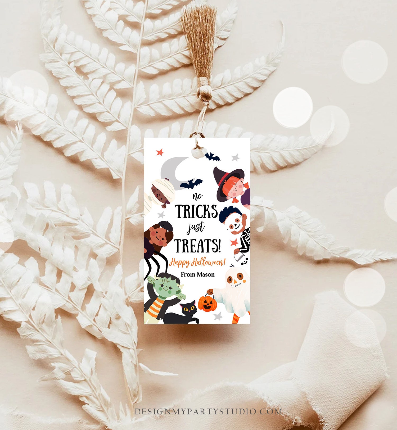 Editable Halloween Gift Tag No Tricks Just Treats Halloween Trick or ...
