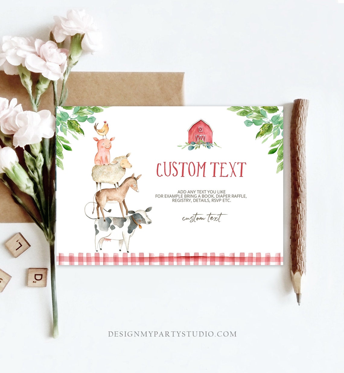 Editable Note Card Farm Birthday Boy Farm Animals Insert Card Barnyard ...