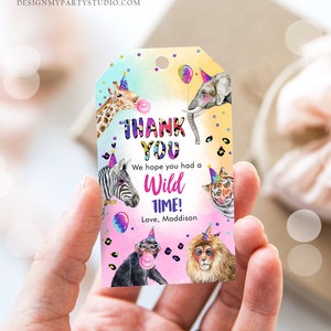 Editable Party Animals Favor Tags Wild One Animals Thank You Tags ...