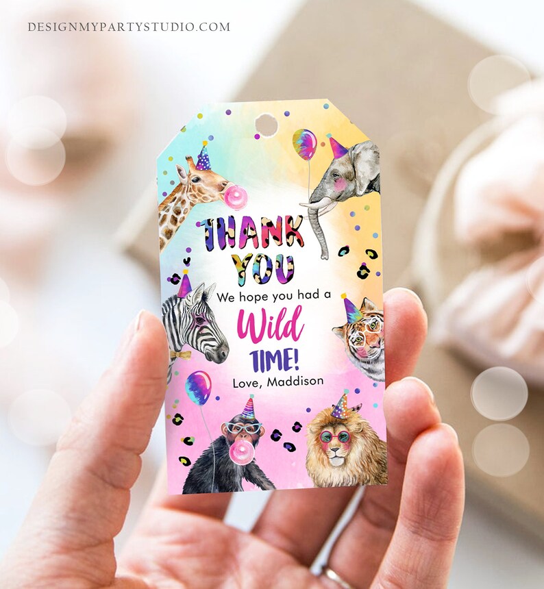 Editable Party Animals Favor Tags Wild One Animals Thank You Tags ...
