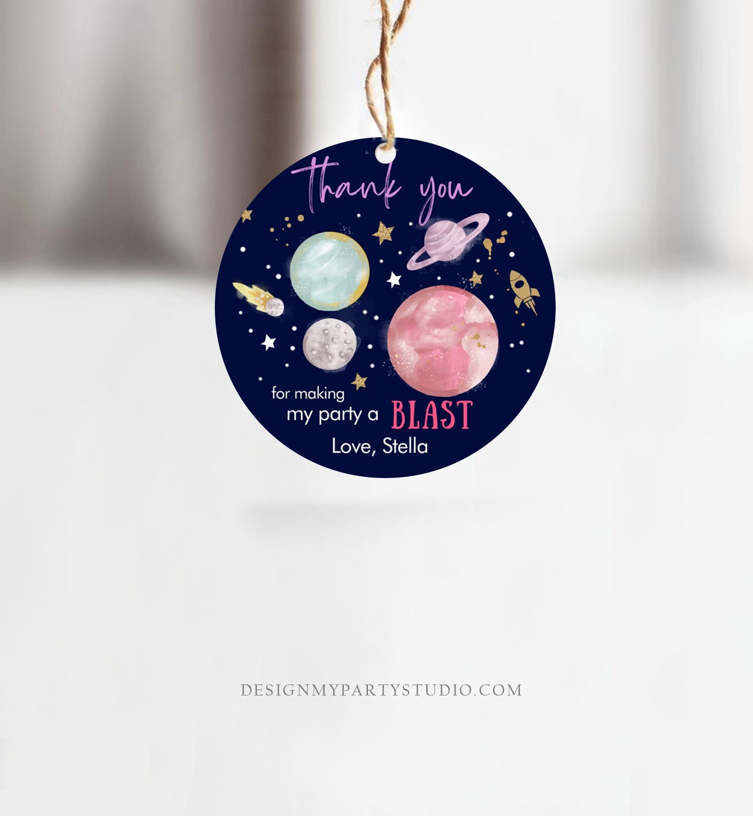 Editable Outer Space Favor Tag Birthday Thank You Sticker Galaxy Gift ...