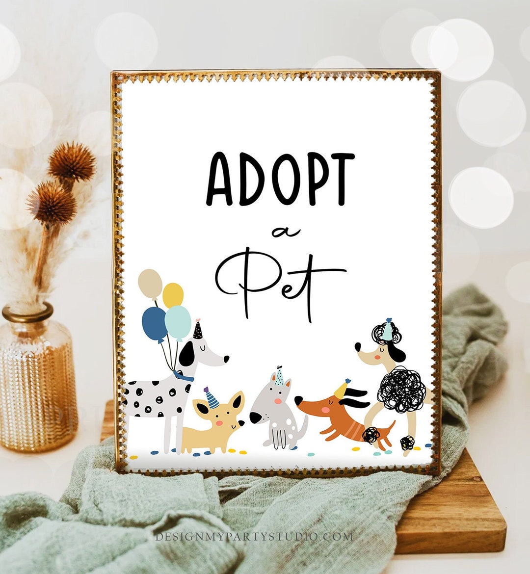 Adopt a Pet Birthday Sign Table Decor Dog Birthday Party Blue Boy Puppy ...