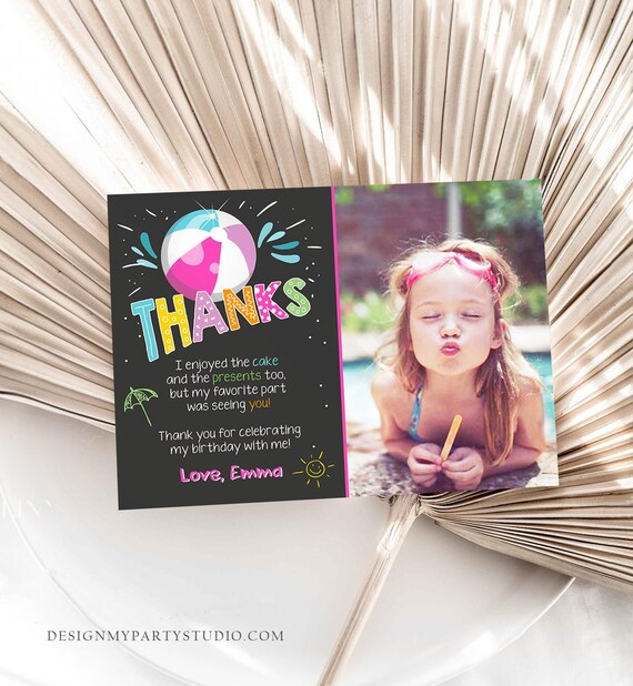 Editable Splish Splash Pool Party Thank You Card Birthday Pool Party ...