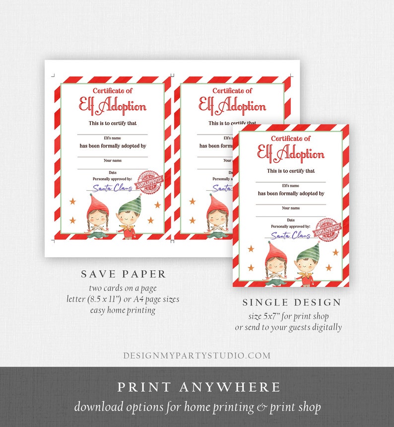Editable Elf Adoption Certificate Adopt an Elf Letter Elf Activity ...