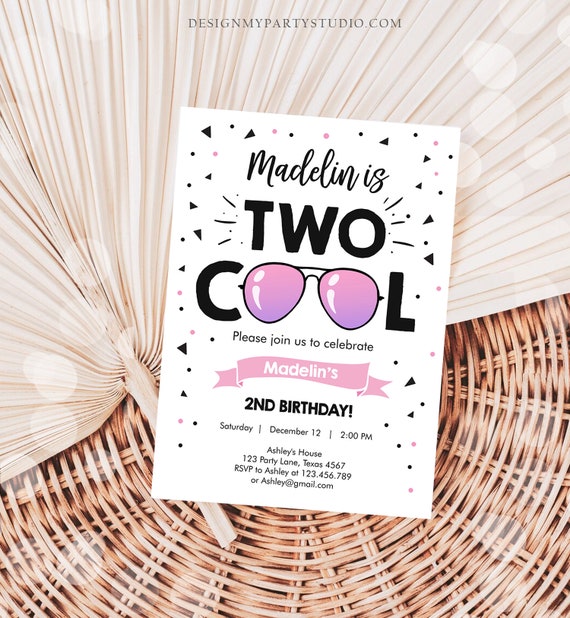 Editable Two Cool Birthday Invitation Girl Second Birthday Party 2nd I ...