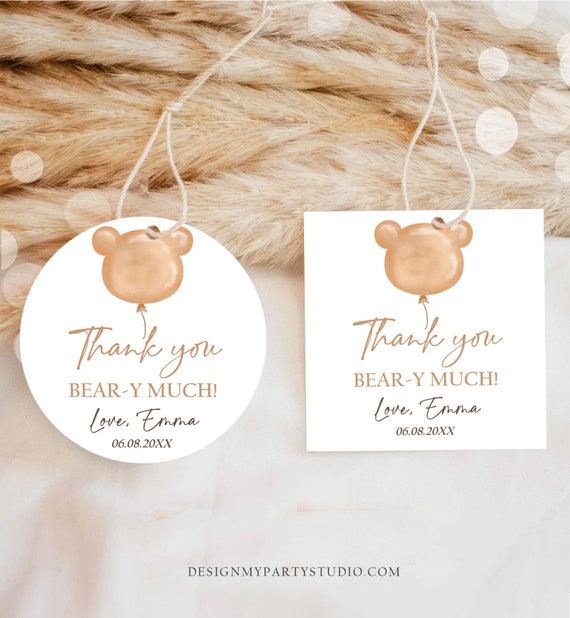 Editable Boho Teddy Bear Favor Tags Thank You Beary Much Round - Etsy