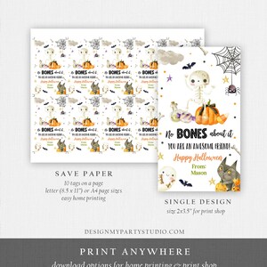 Editable Halloween Gift Tag Skeleton Gift Tags No Bones About It Friend ...