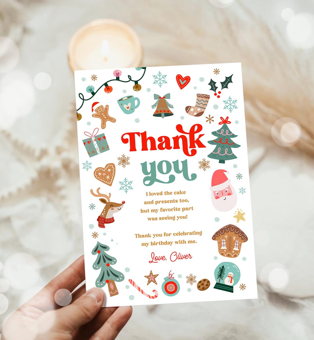 Editable Christmas Thank You Card Winter Onederland First Birthday ...