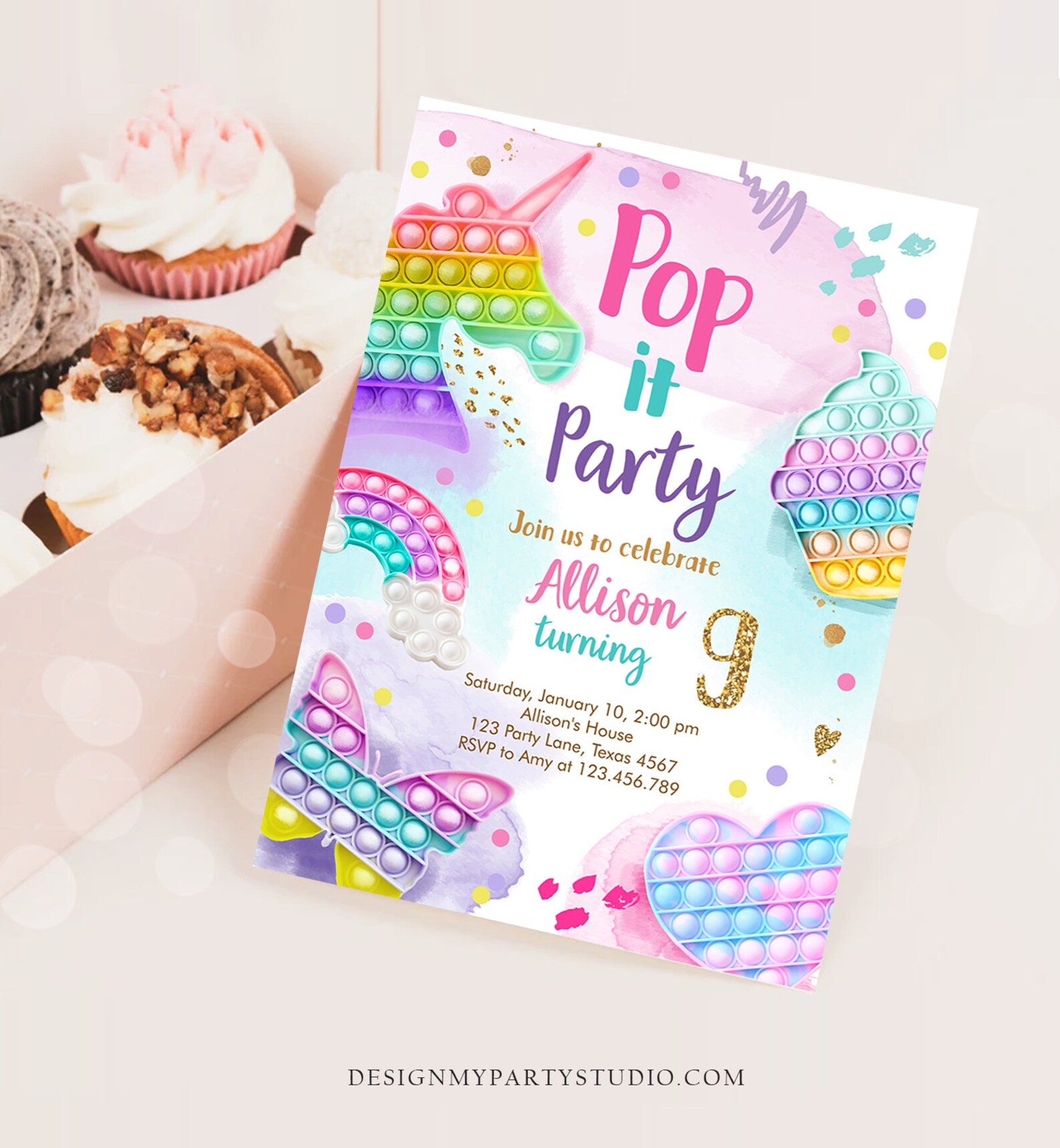 Editable Pop It Birthday Party Invitation Fidget Toy Girl Kids - Etsy