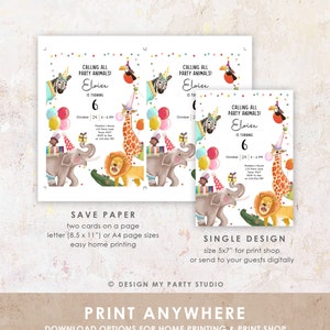 Editable Calling All Party Animals Birthday Invitation Wild One Jungle ...