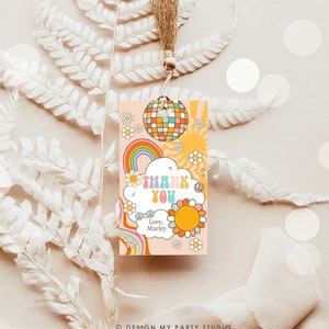 Editable Groovy Retro Favor Tag Roller Skate Birthday Thank You Tags ...