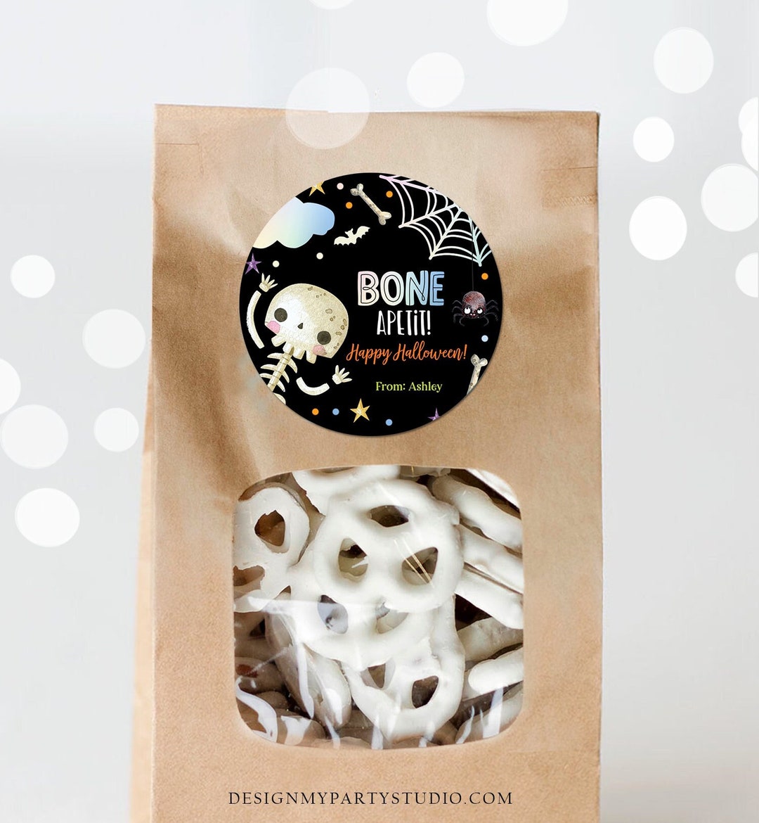 Editable Halloween Gift Tag Skeleton Sticker Trick or Treat - Etsy