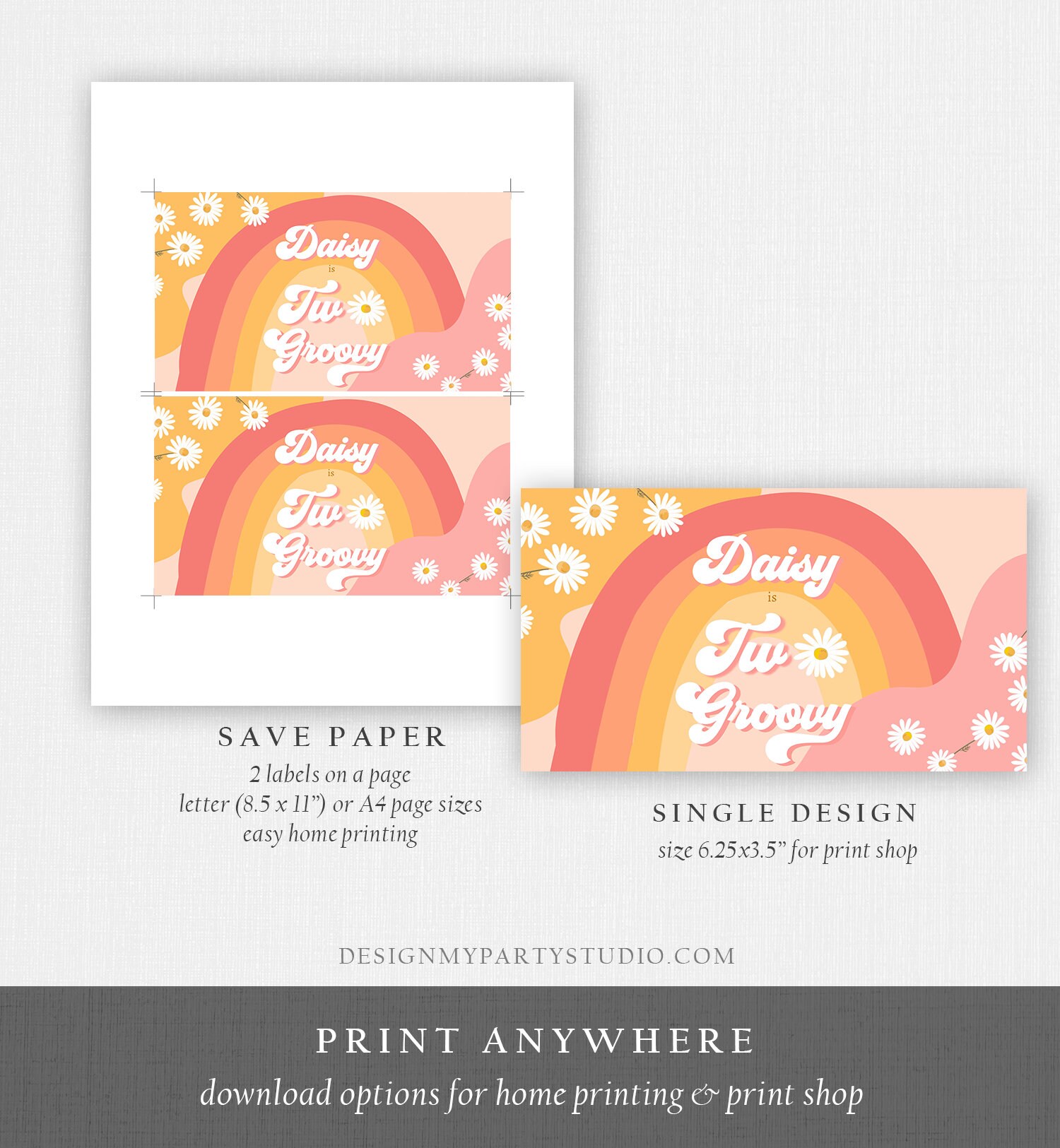 Editable Groovy Birthday Party Gable Box Favor Label Hippie - Etsy