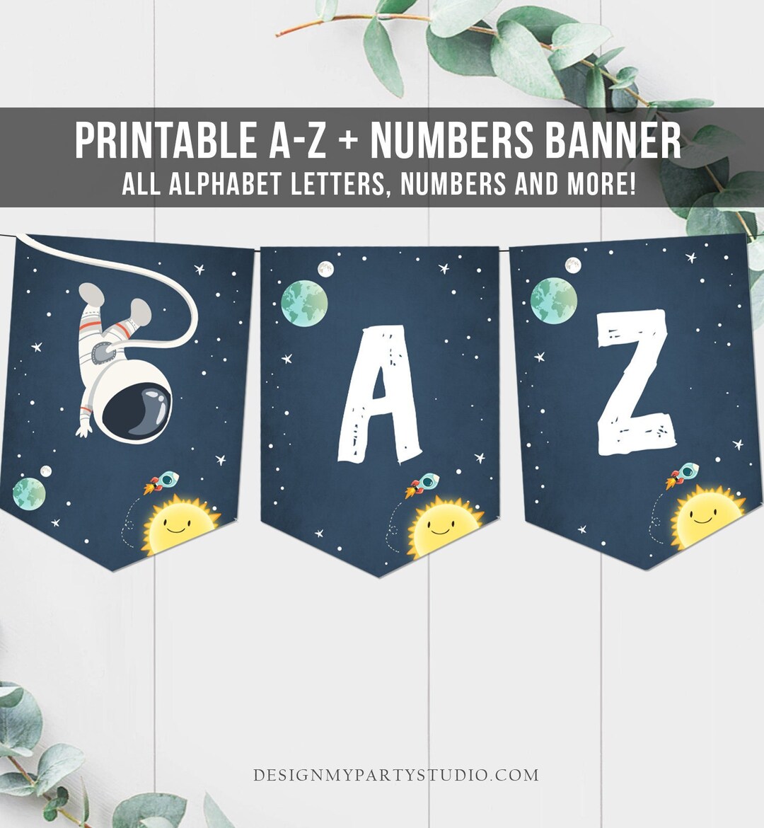 Space Alphabet Banner Letters A to Z Numbers Space Birthday Banner Boy ...