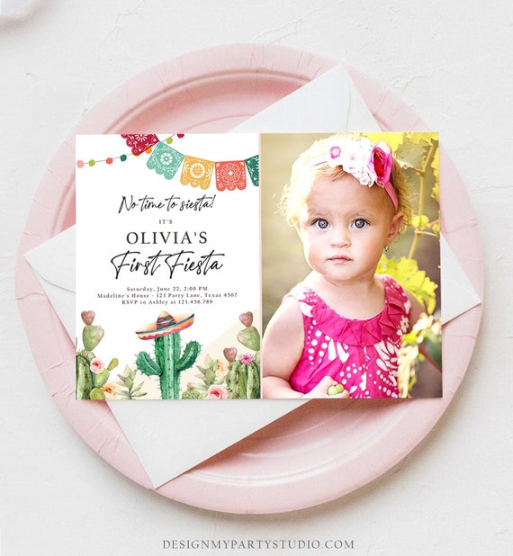 Editable Fiesta Invitation First Fiesta Birthday Mexican Cactus ...