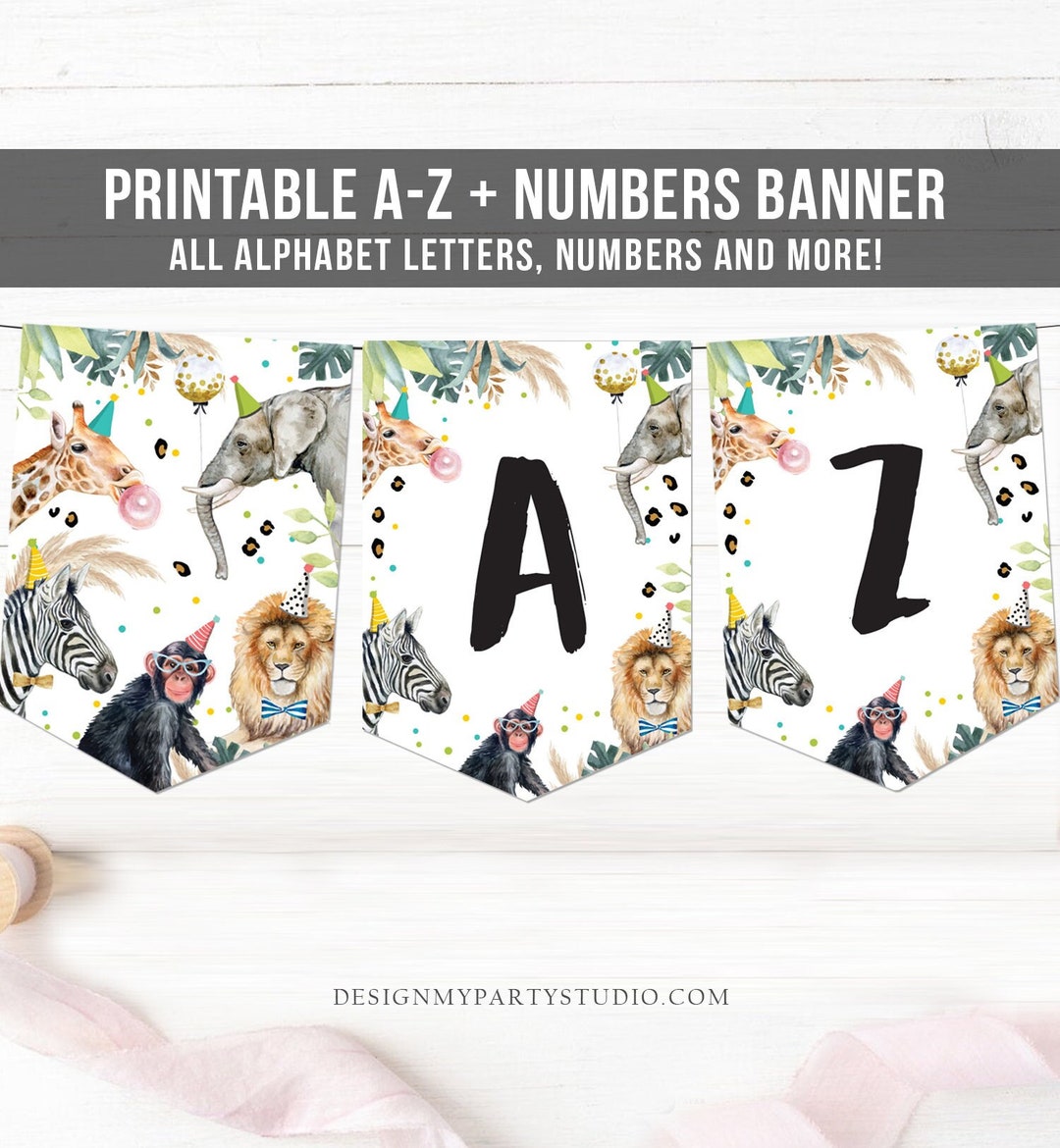Safari Animals Birthday Banner A-Z Alphabet Numbers Banner First Happy ...