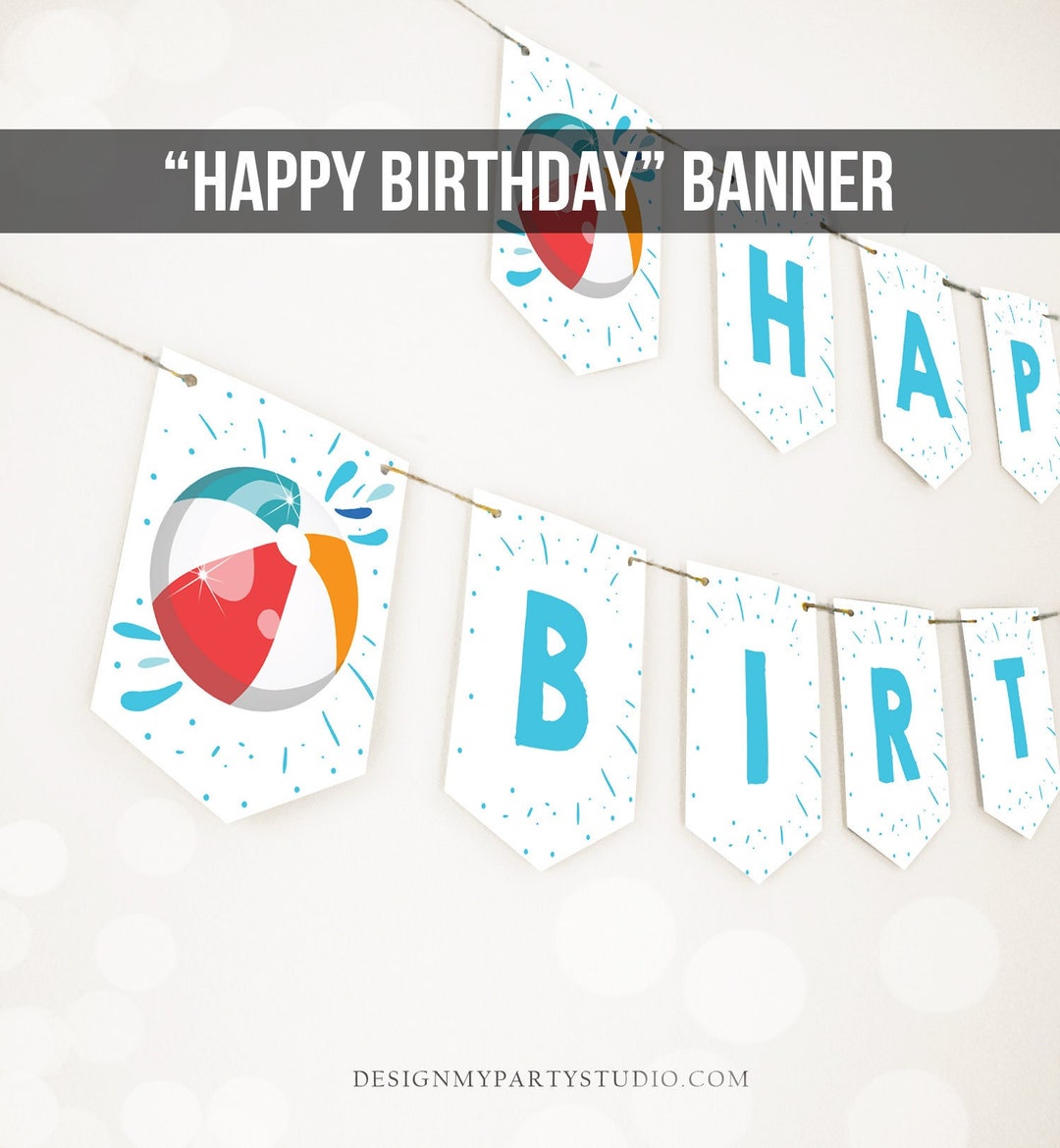 Happy Birthday Banner Pool Party Birthday Banner Splish Splash Birthday ...