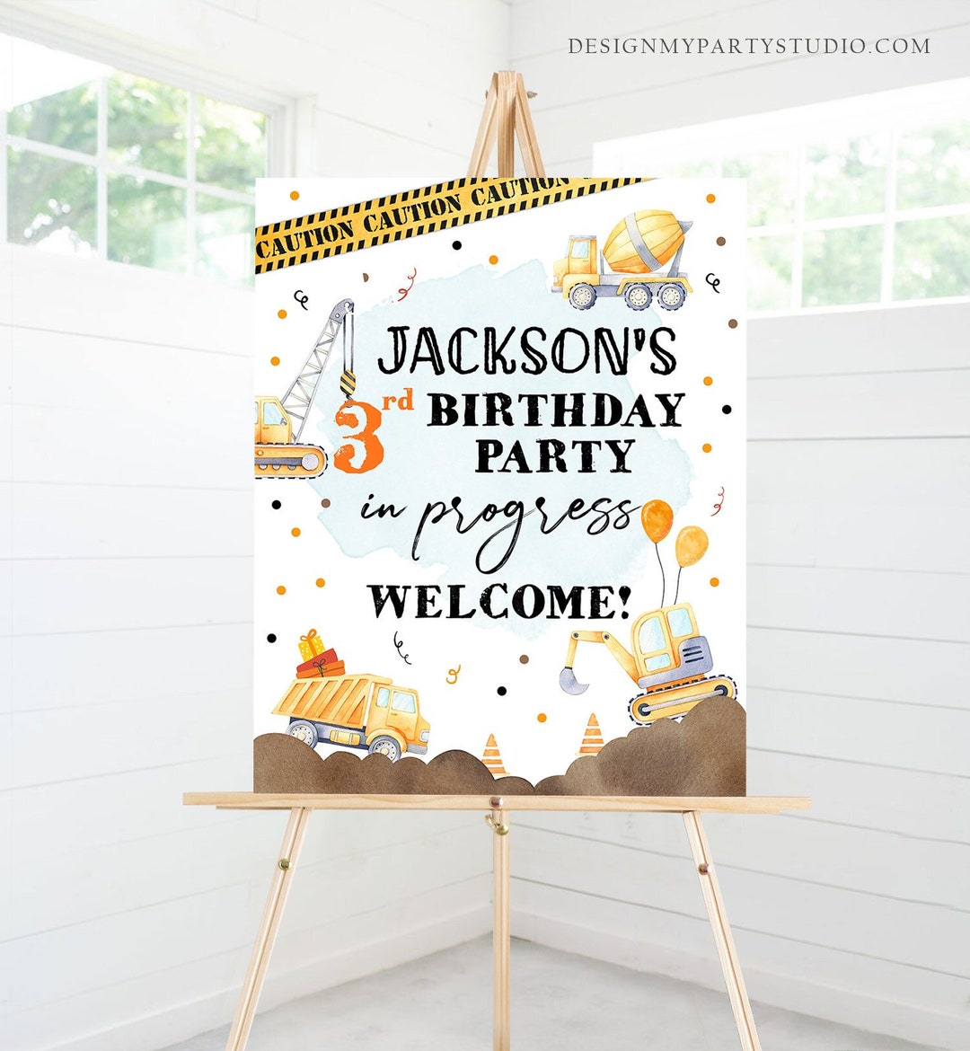 Editable Construction Birthday Welcome Sign Yellow Dump Truck ...