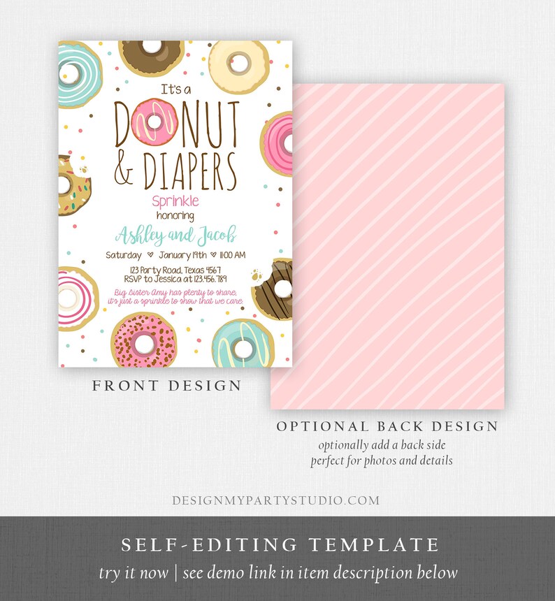 Editable Donut and Diapers Sprinkle Invitation Sprinkled With - Etsy
