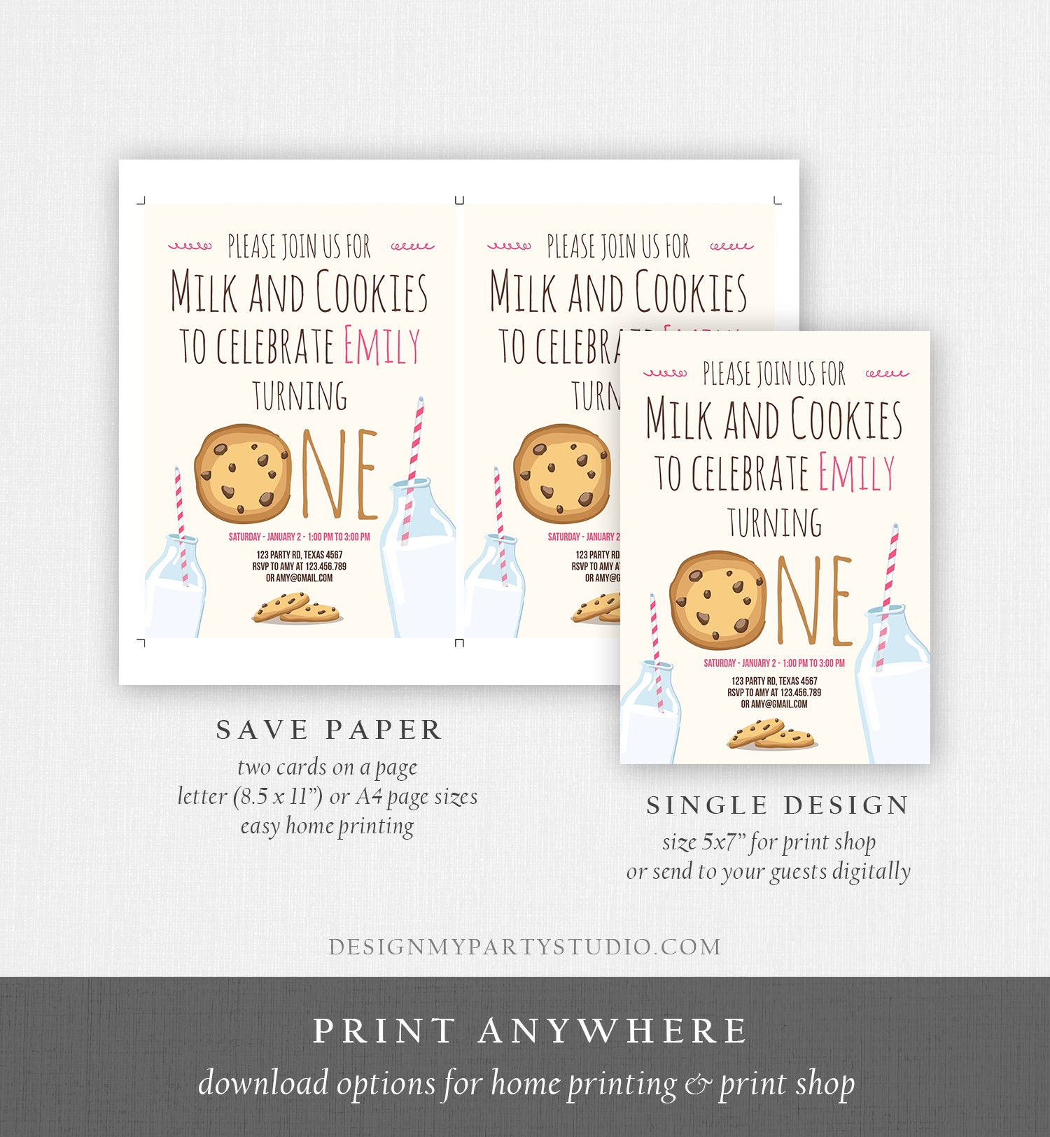 Editable Milk and Cookies Birthday Invitation Milk & Cookies | Etsy