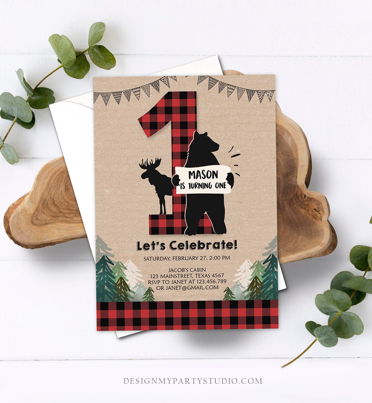 Editable Lumberjack Birthday Invitation Rustic Woodland | Etsy
