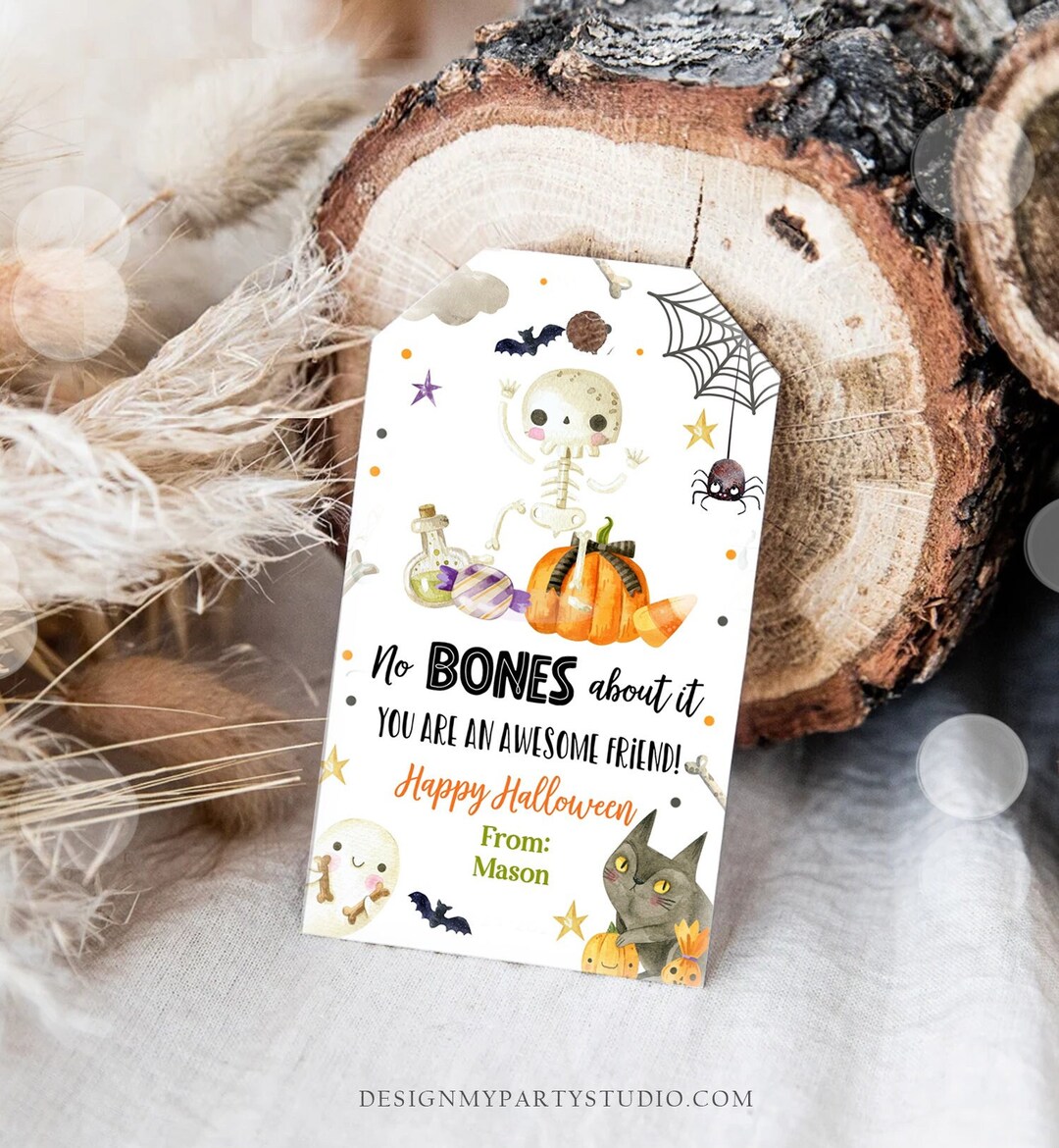 Editable Halloween Gift Tag Skeleton Gift Tags No Bones About - Etsy