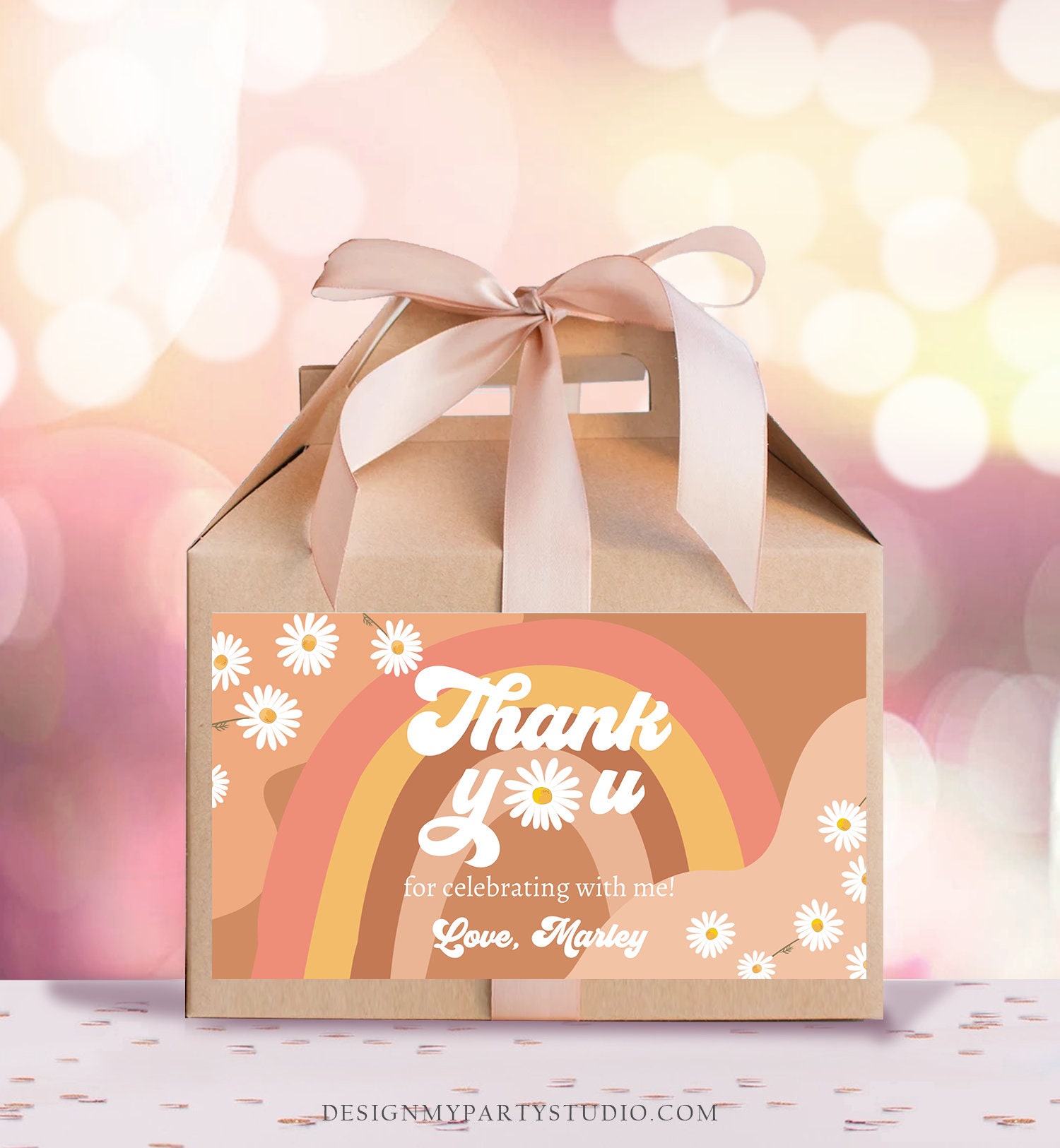 Editable Groovy Birthday Party Gable Box Favor Label Hippie - Etsy