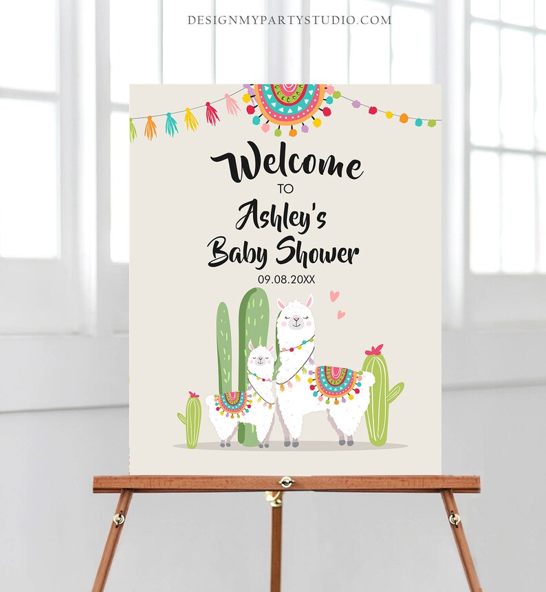 Editable Llama Welcome Sign Llama Baby Shower Welcome Baby - Etsy
