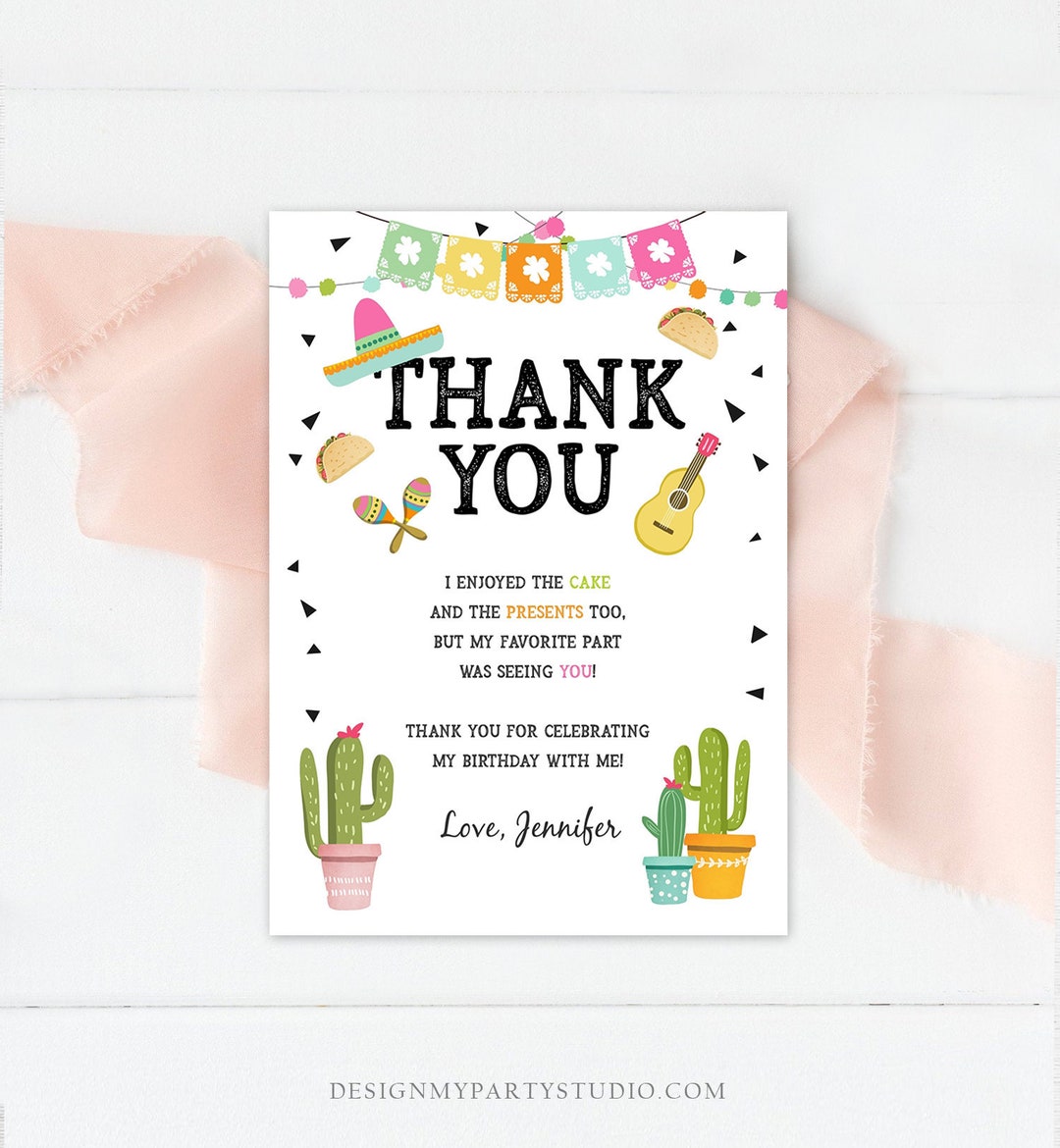 Editable Taco Fiesta Thank You Card Birthday Party Baby Bridal Shower ...