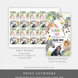 Editable Party Animals Favor Tags Wild One Animals Thank You Tags ...