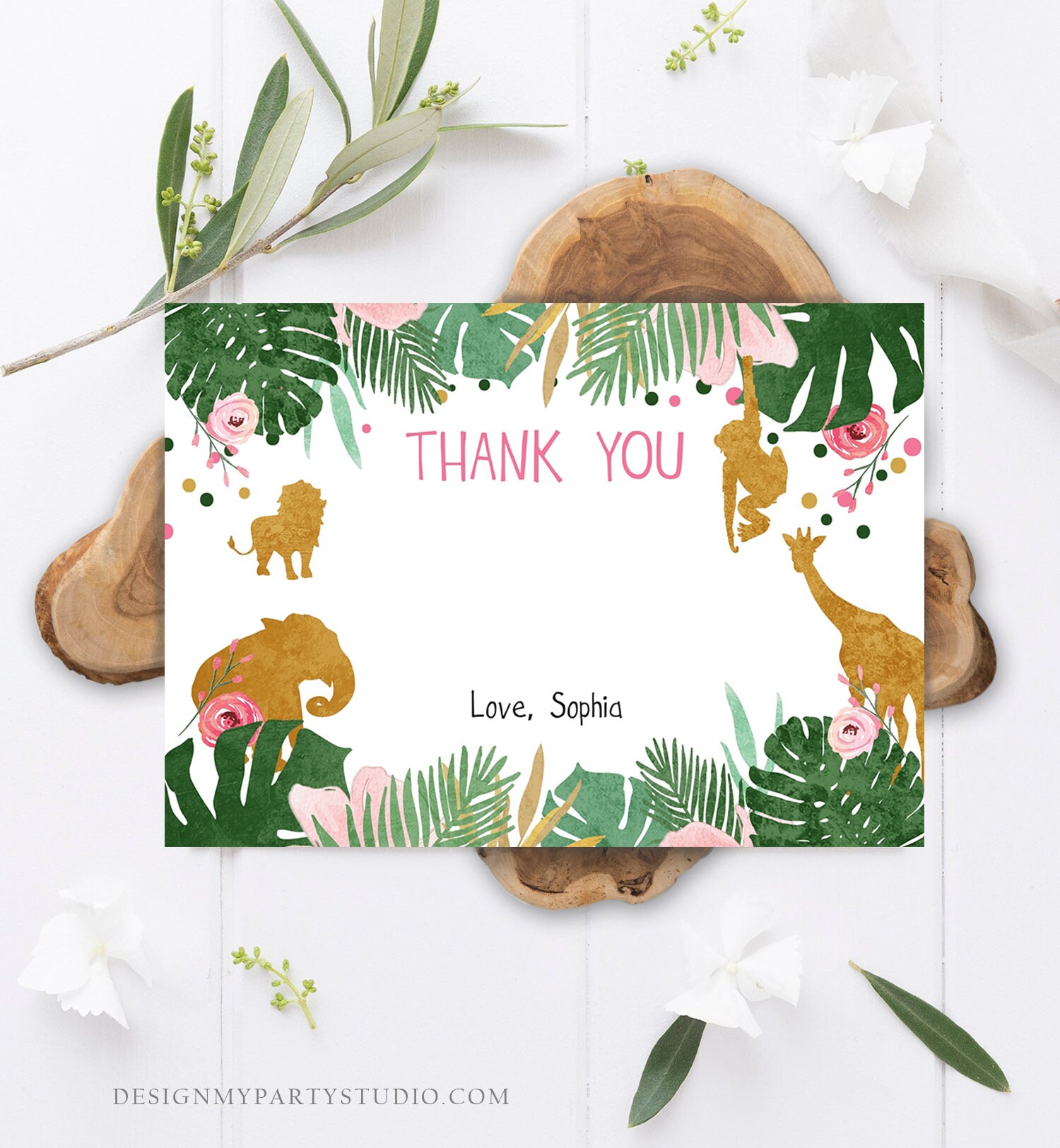 Editable Safari Animals Thank You Card Wild One Thank You Note | Etsy