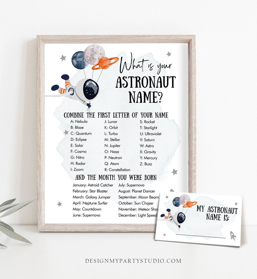 Editable What is Your Astronaut Name Game Outer Space Birthday Galaxy ...